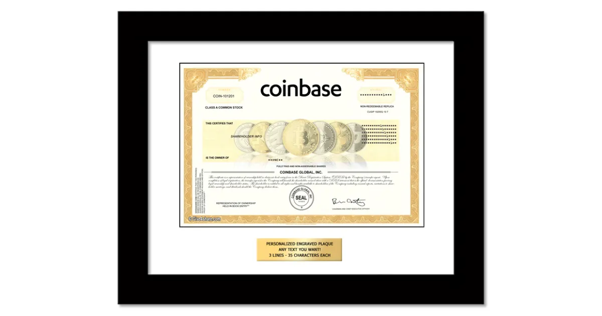 Coinbase Personalized Replica Stock Certificate