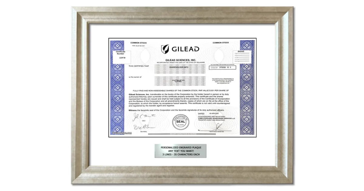 Gilead Sciences Personalized Replica Stock Certificate