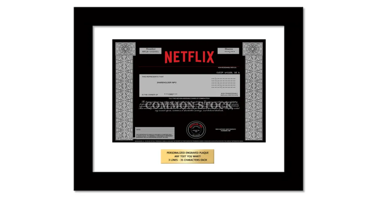 Netflix Personalized Replica Stock Certificate