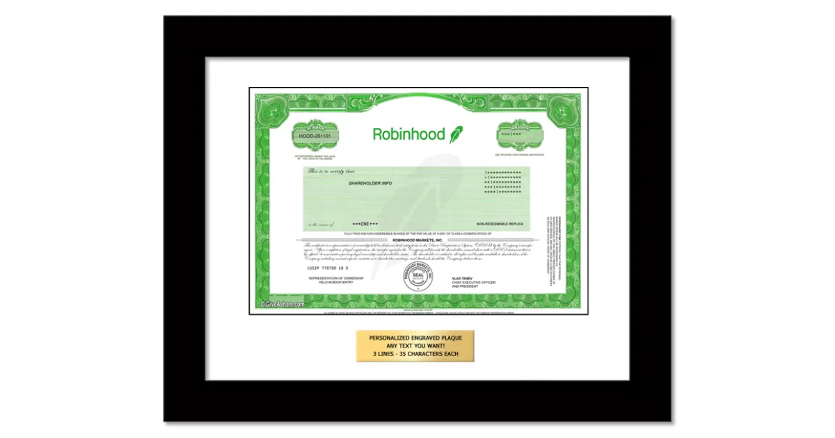 Robinhood Personalized Replica Stock Certificate