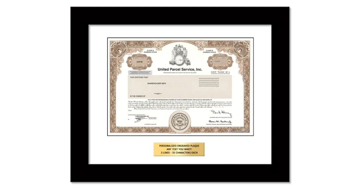 United Parcel Service Personalized Replica Stock Certificate