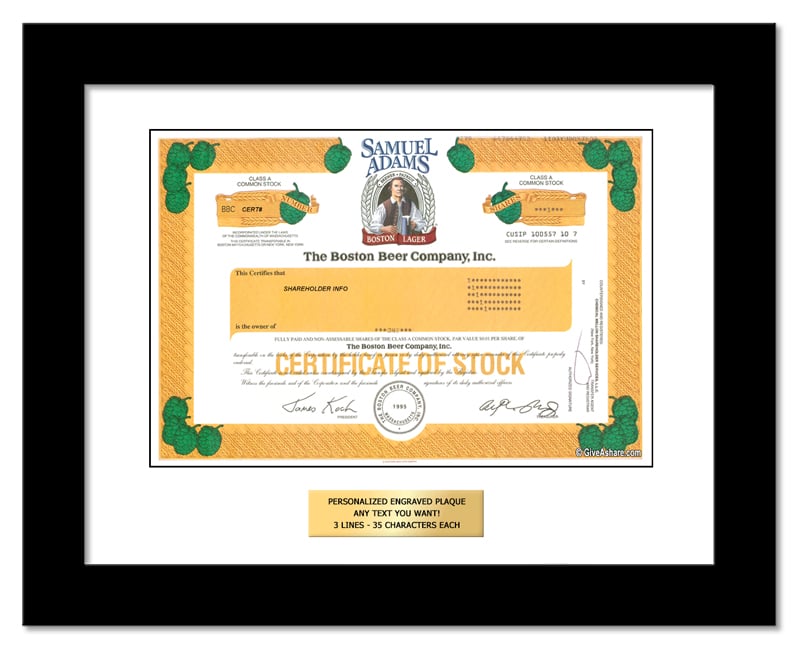 Boston Beer Personalized Replica Stock Certificate
