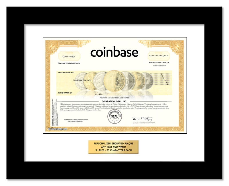 Coinbase Personalized Replica Stock Certificate