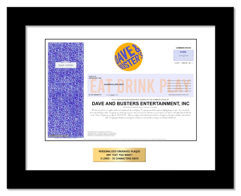 Dave & Busters Personalized Replica Stock Certificate