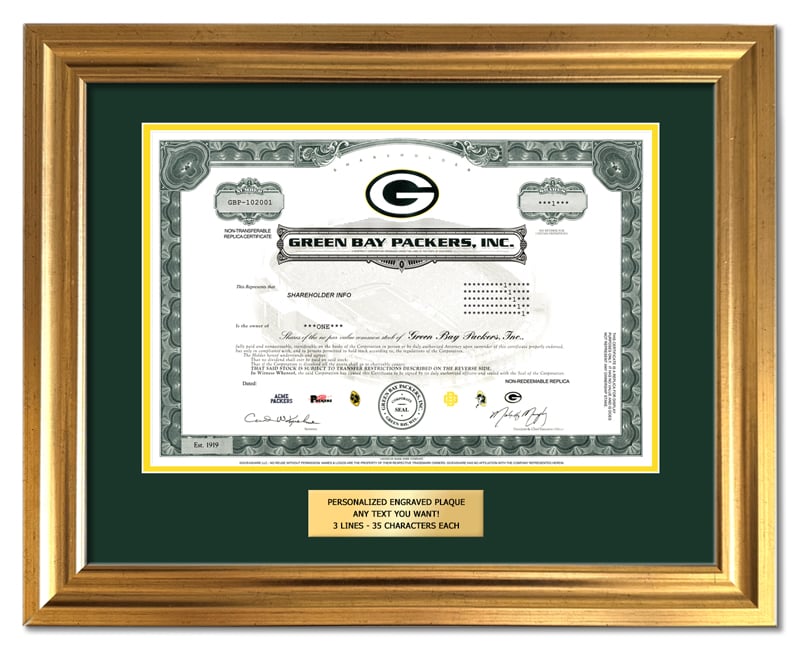 Green Bay Packers Personalized Replica Stock Certificate