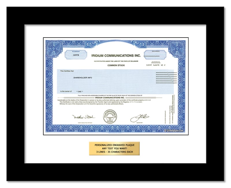 Iridium Communications Personalized Replica Stock Certificate