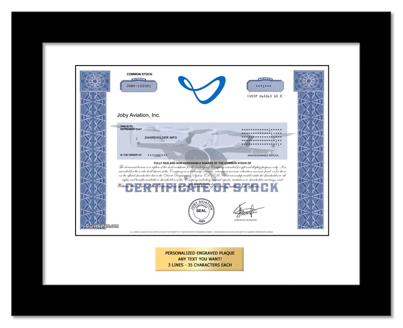 Joby Personalized Replica Stock Certificate