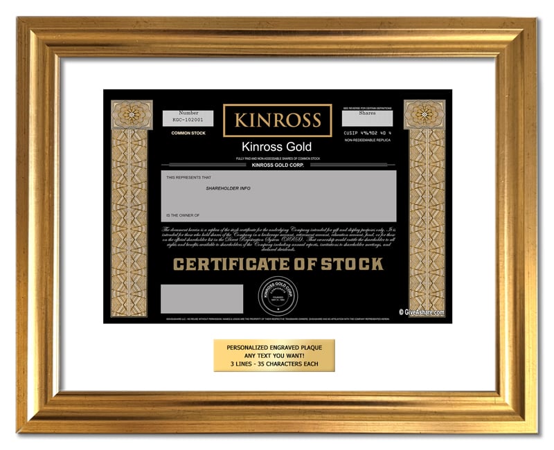 Kinross Gold Personalized Replica Stock Certificate